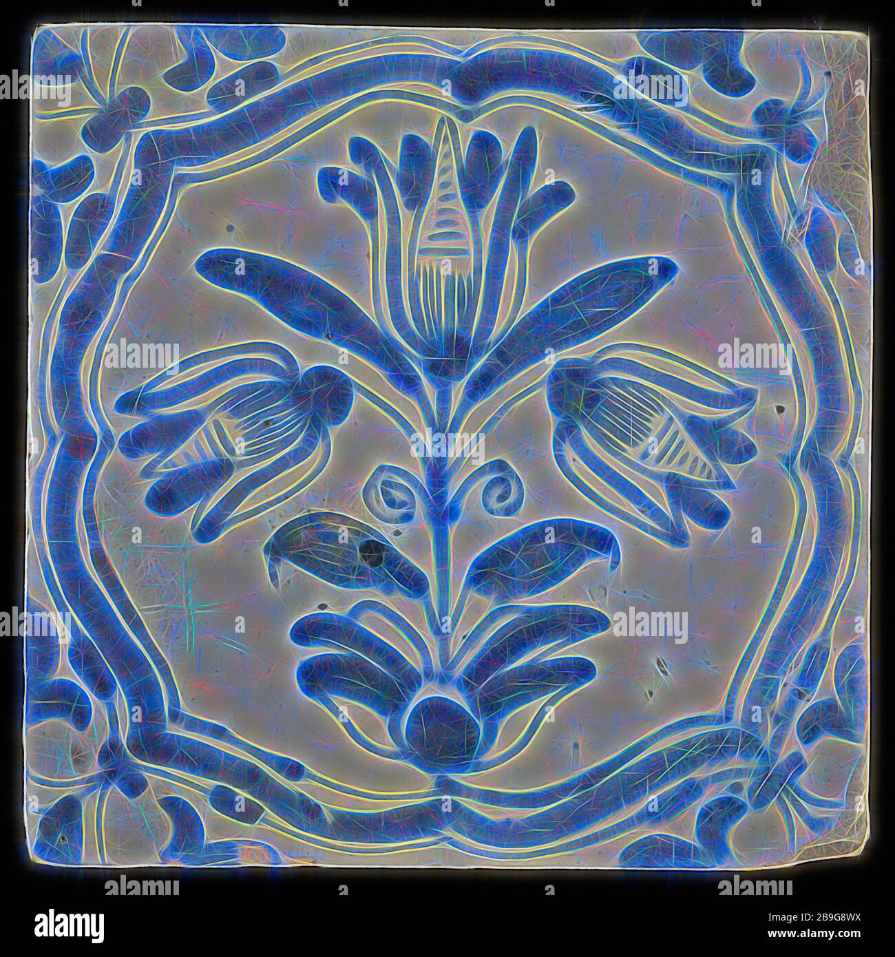 Flower tiling with three-tier in braces, blue decor on white ground ...