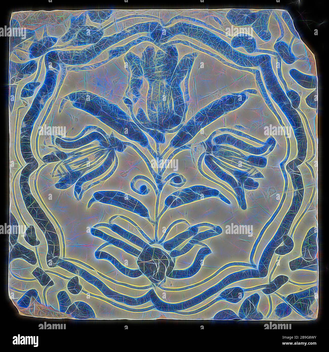 Flower tiling with three-tier in braces, blue decor on white ground ...