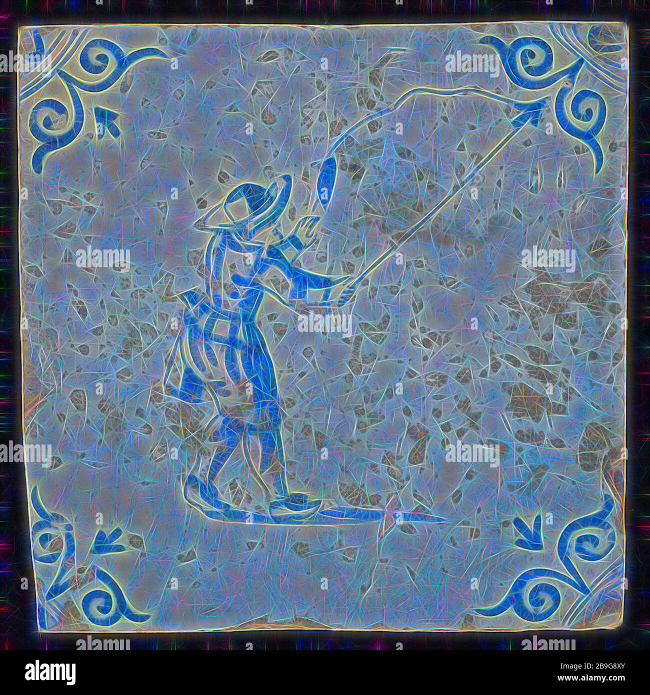 Scene tile, child's play, kite flying? corner filling ossenkop, wall ...