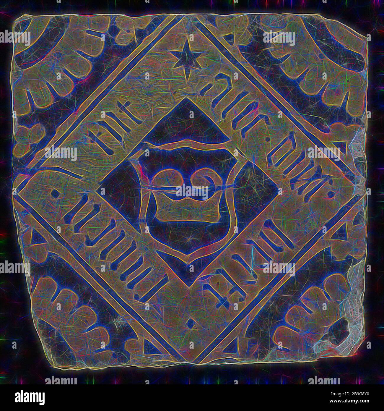 Heraldic tile, floor tile in dark brown and white, overhoekse ruit with ...