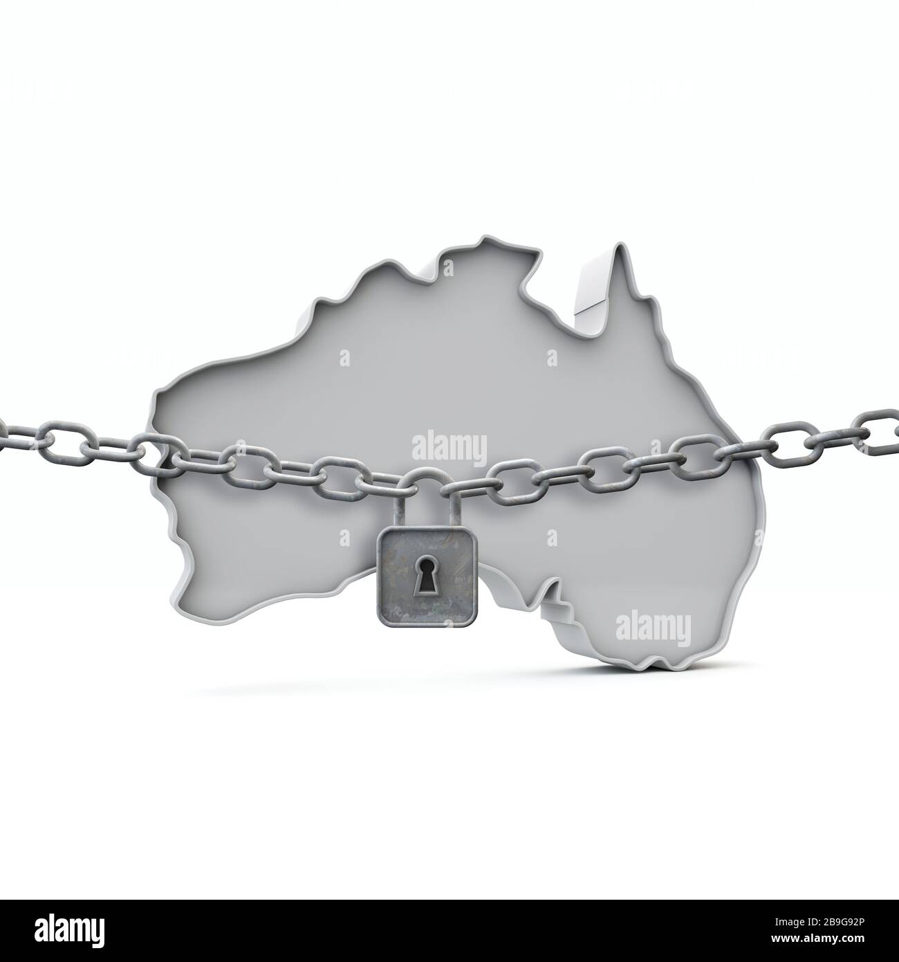 Australia lockdown concept. Map with lock and chain. 3D Render Stock ...