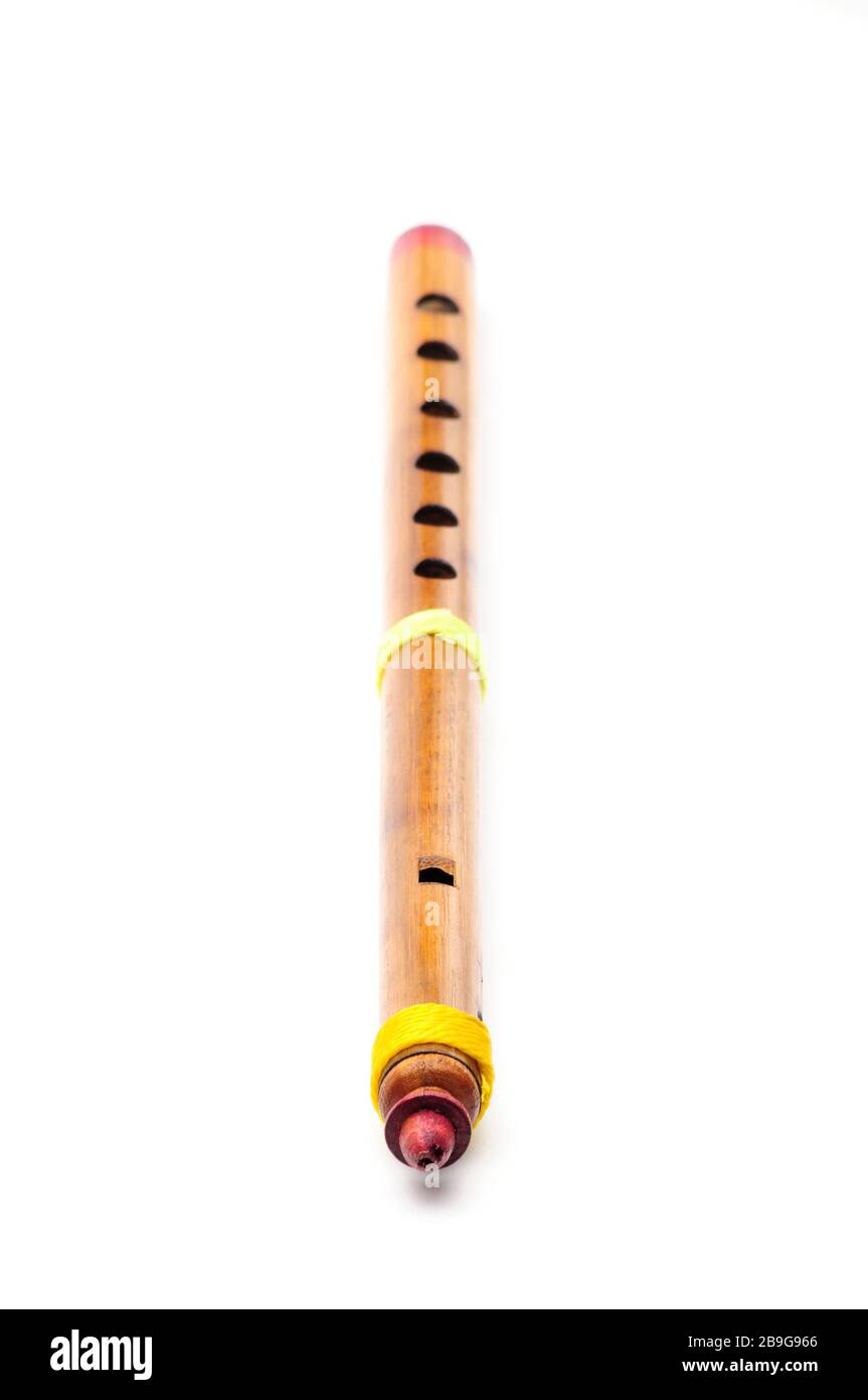 Bamboo wind instrument indian flute on isolated white background Stock ...