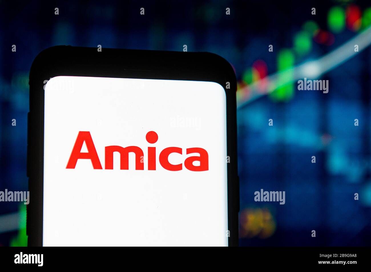 In this photo illustration an Amica logo seen displayed on a smartphone ...