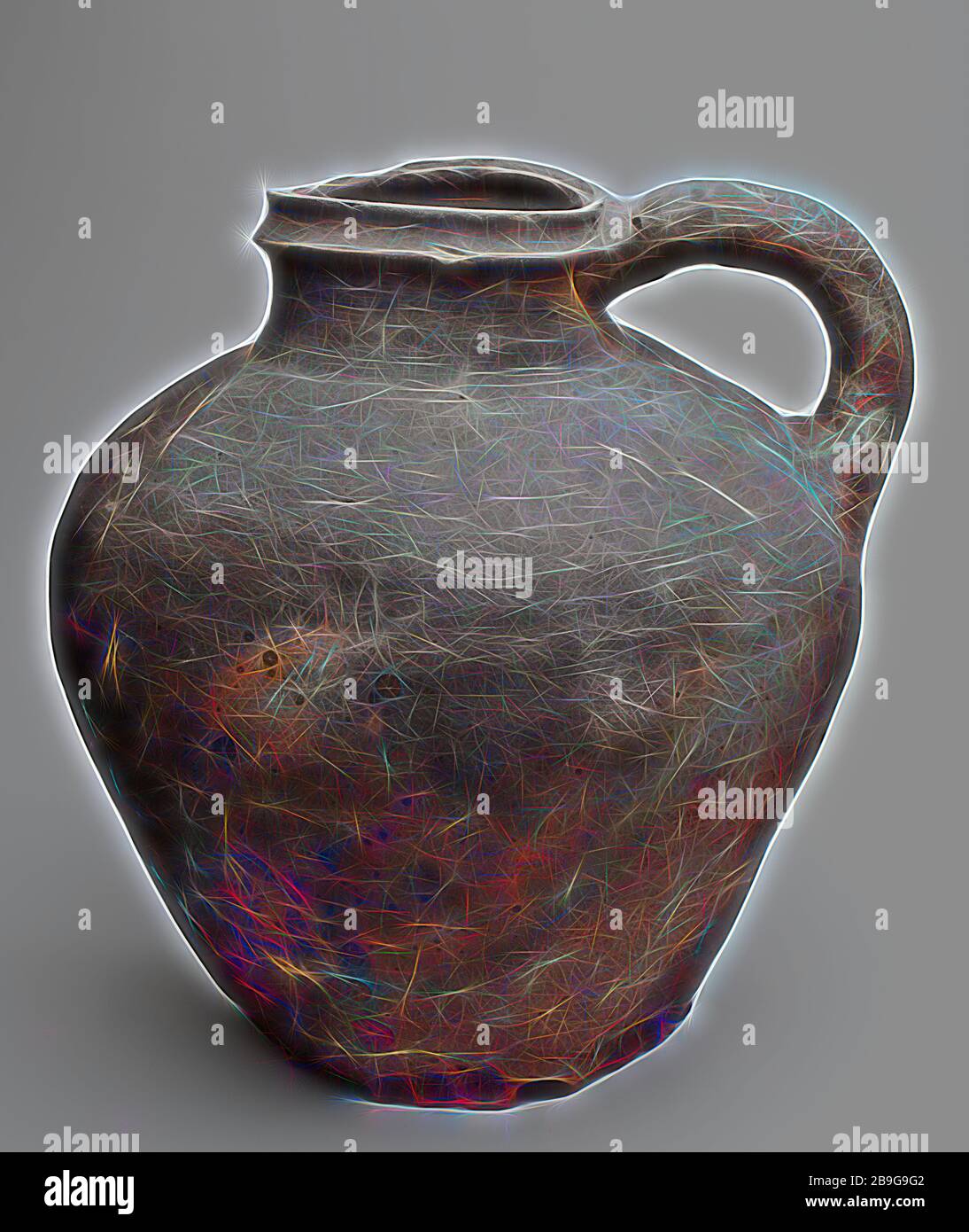 Pottery water jug on stand fins, narrow profiled neck and thick sausage ...