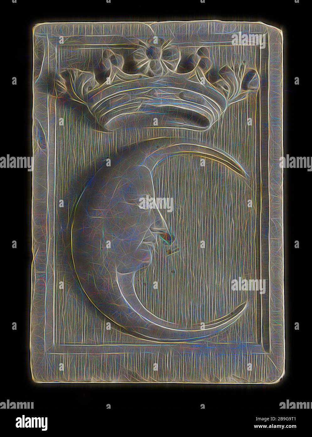 Facade stone, crowned crescent with human face and profile, facing ...