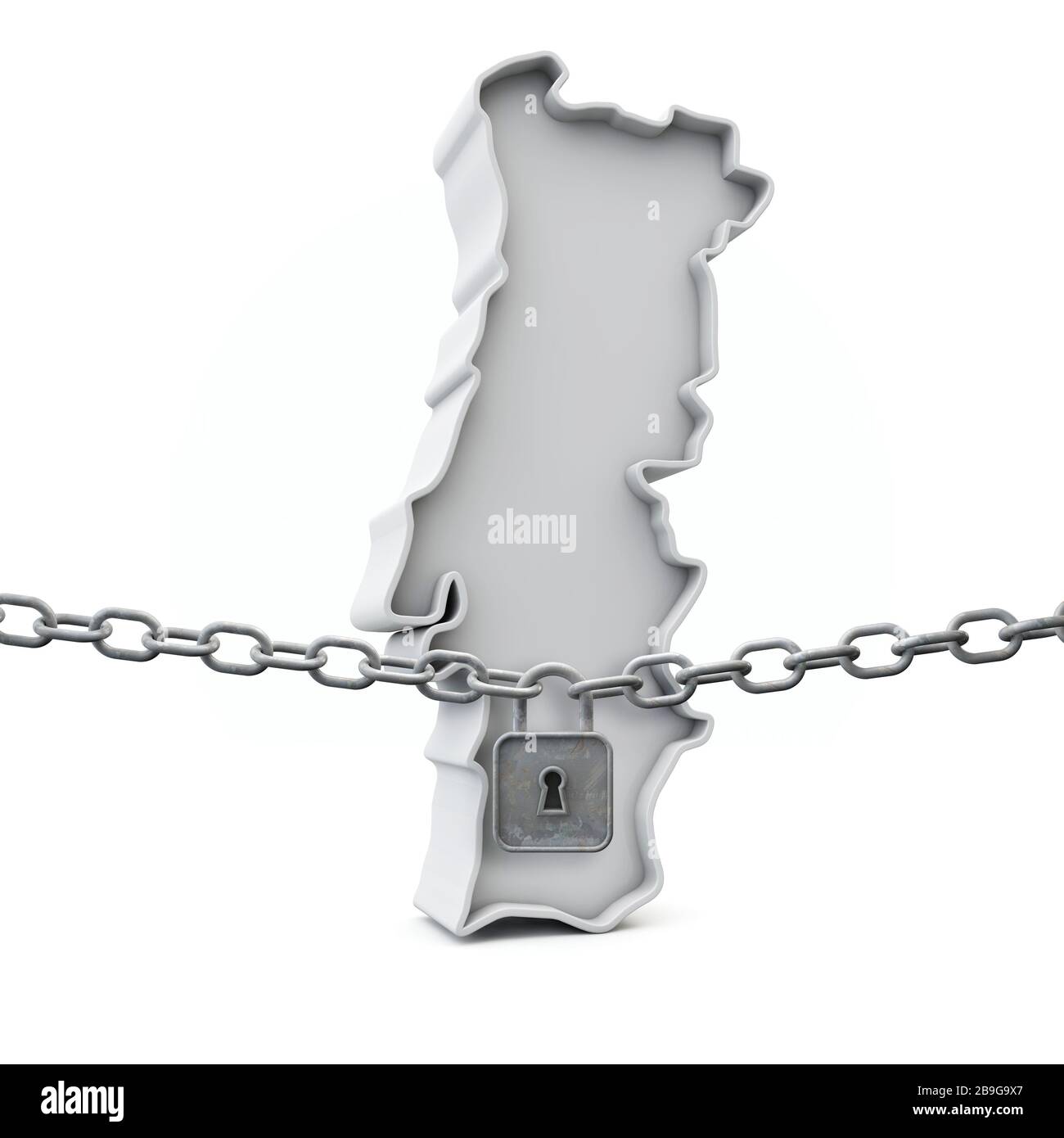 Portugal lockdown concept. Map with lock and chain. 3D Render Stock ...