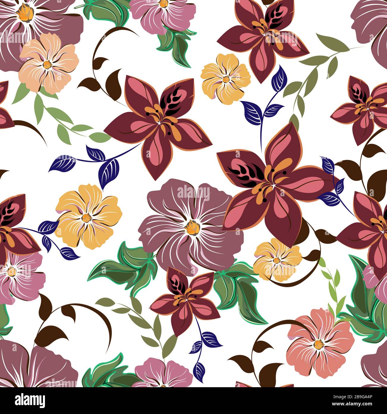 Vector spring abstract background flowers seamless pattern Stock Vector ...