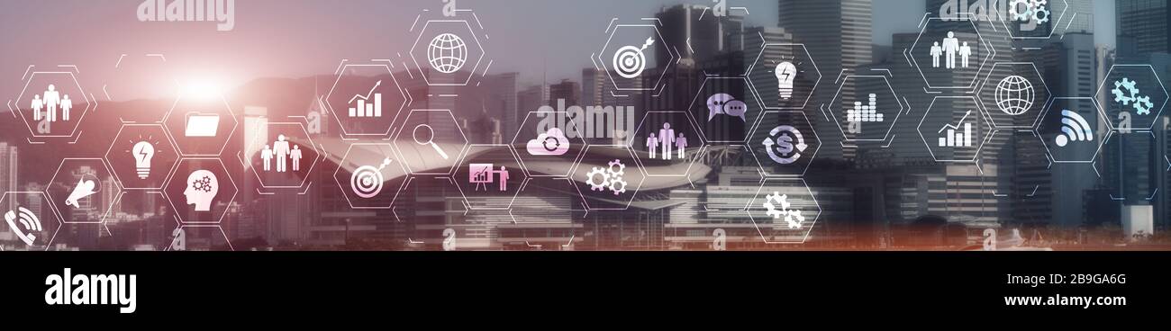 ERP Enterprise Resource Planning system on virtual screen with ...