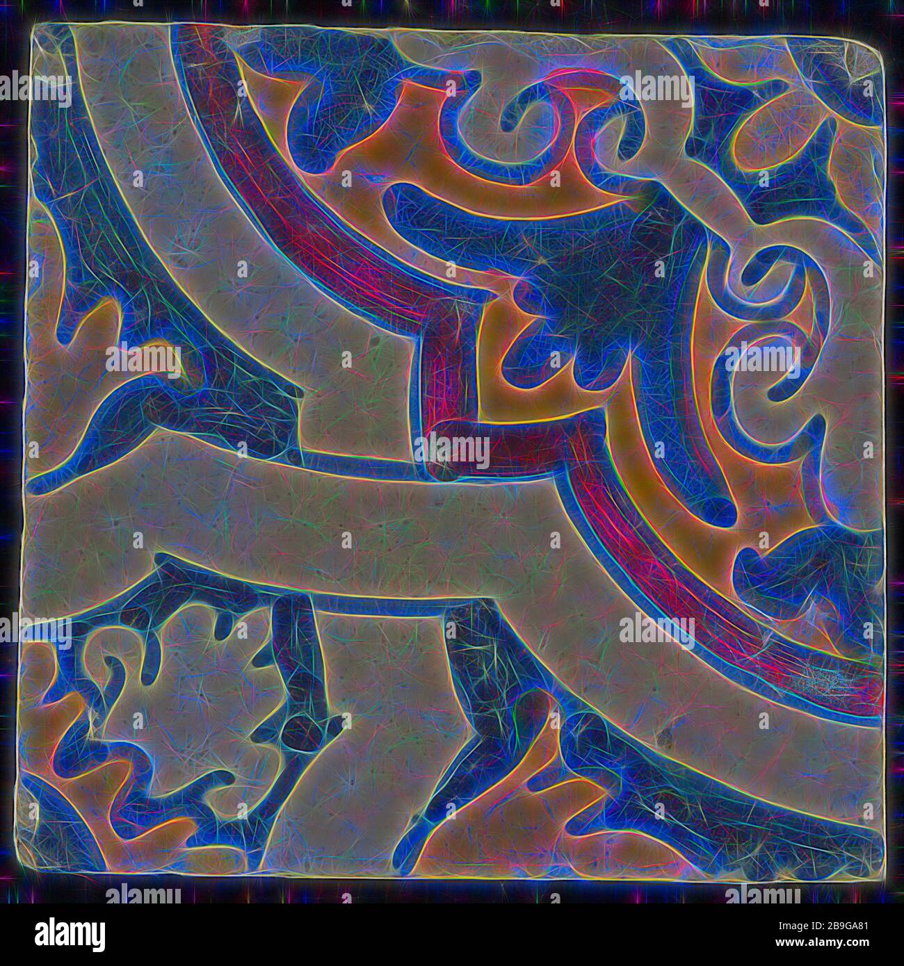 Ornament tile, diagonally across the tile white braid band motif ...