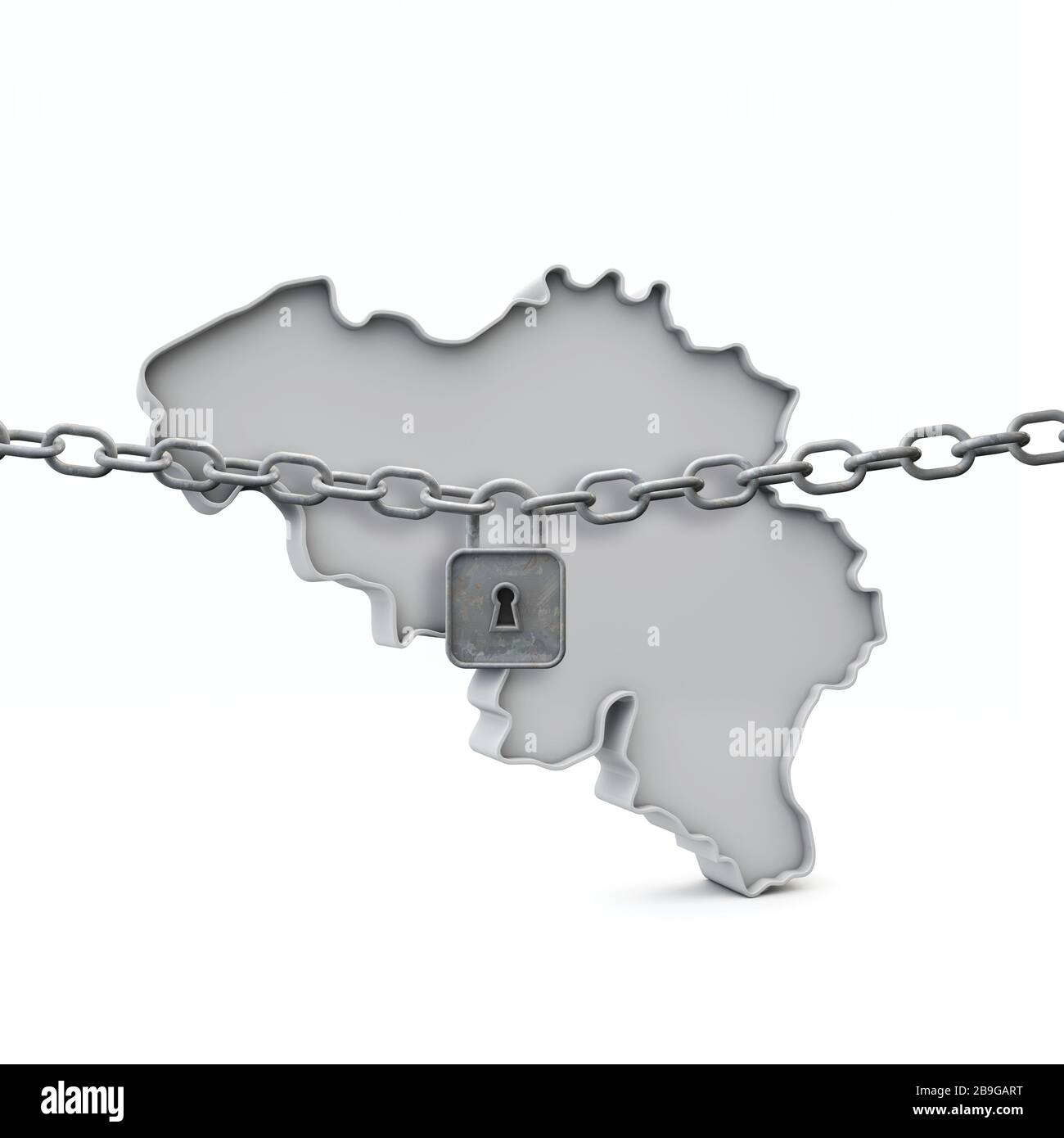 Belgium lockdown concept. Map with lock and chain. 3D Render Stock ...