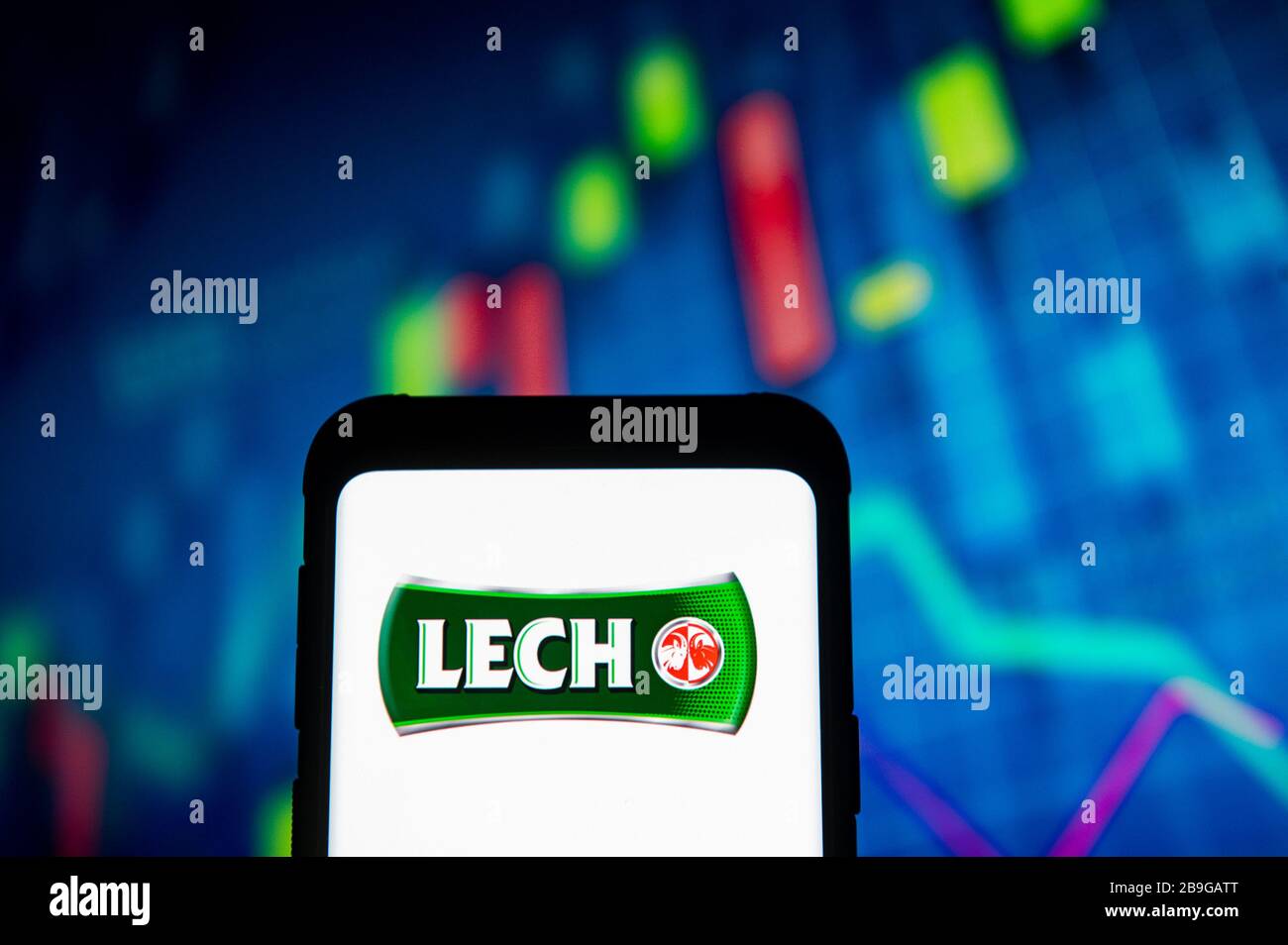 In this photo illustration a Lech logo seen displayed on a smartphone.A ...