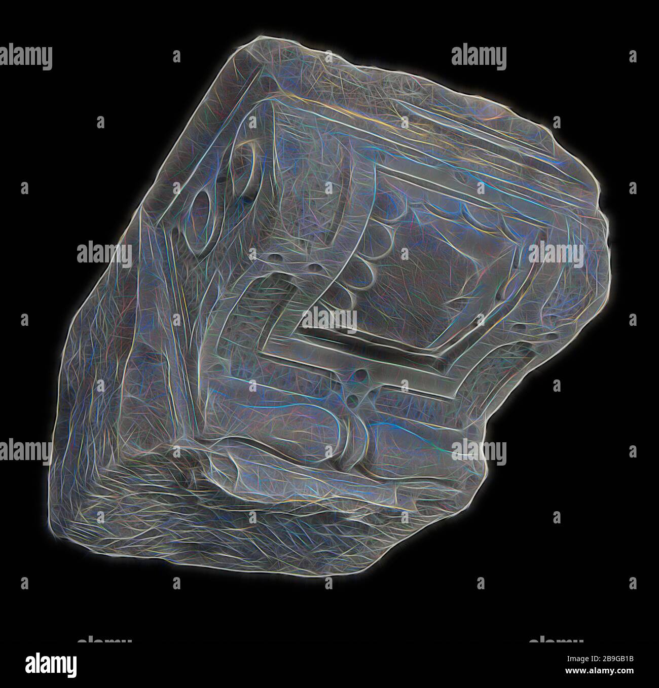 Console with abstract decoration, right side rough, console ...