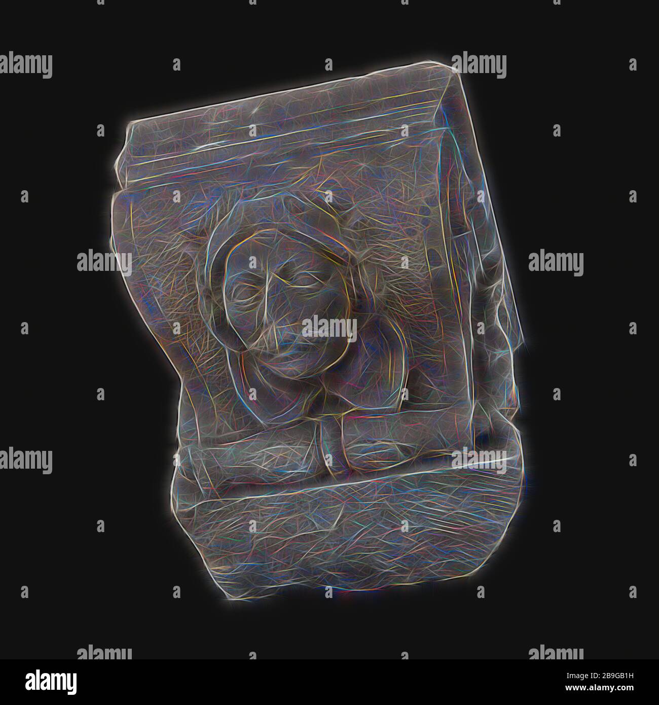 Console with man's head, helmet and plumes, console construction ...