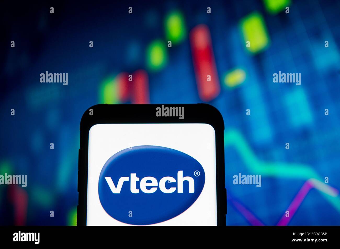 In this photo illustration a Vtech logo seen displayed on a smartphone ...