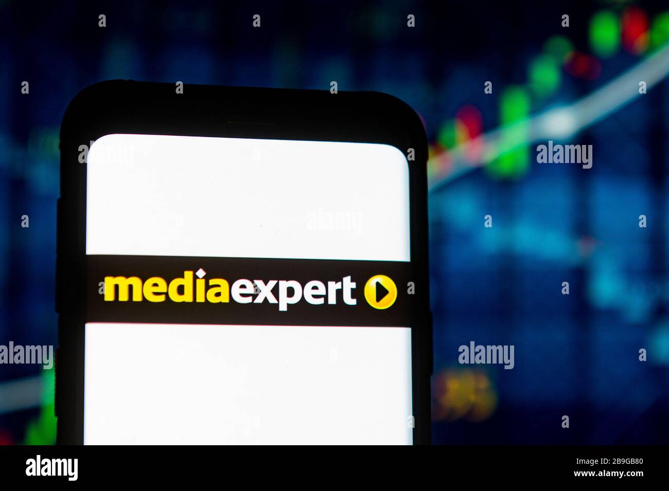 March 23, 2020, Poland: In this photo illustration a Media Expert logo ...
