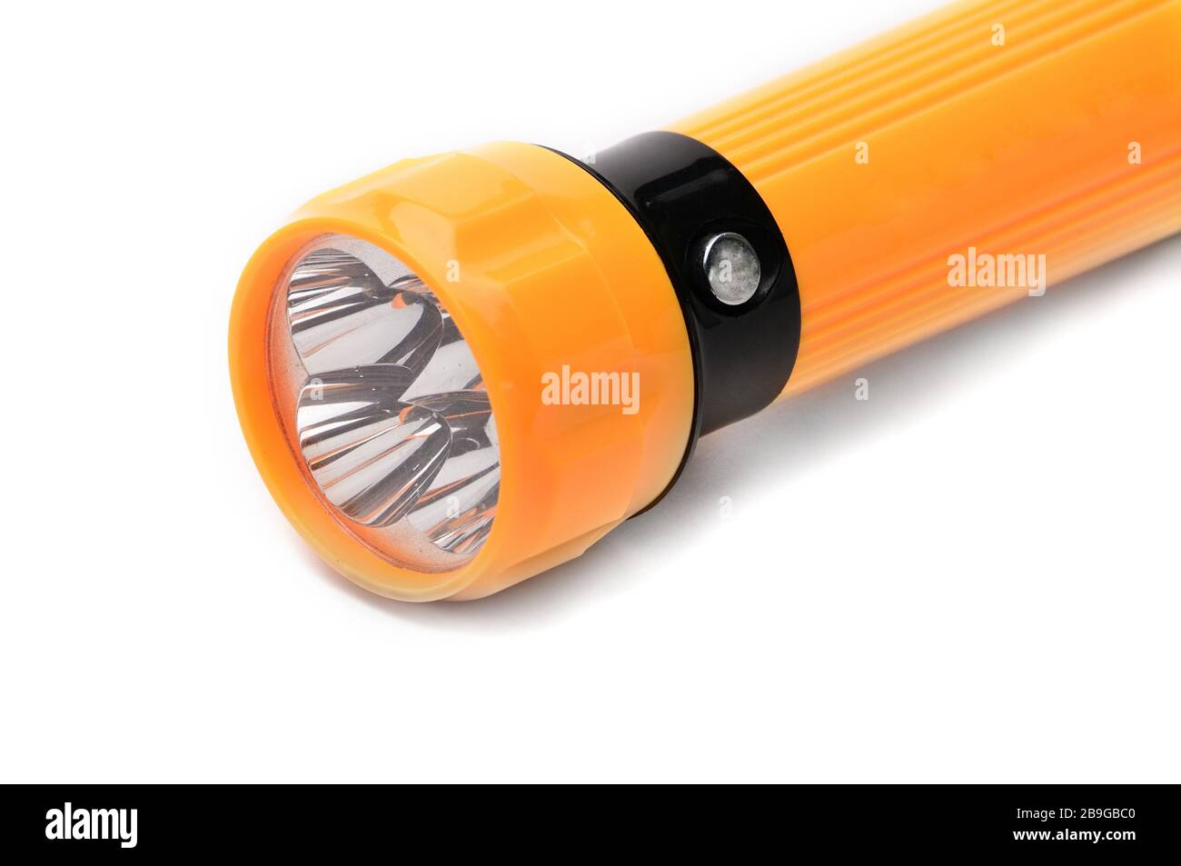 Yellow LED flashlight with the ability to recharge from the mains on an ...