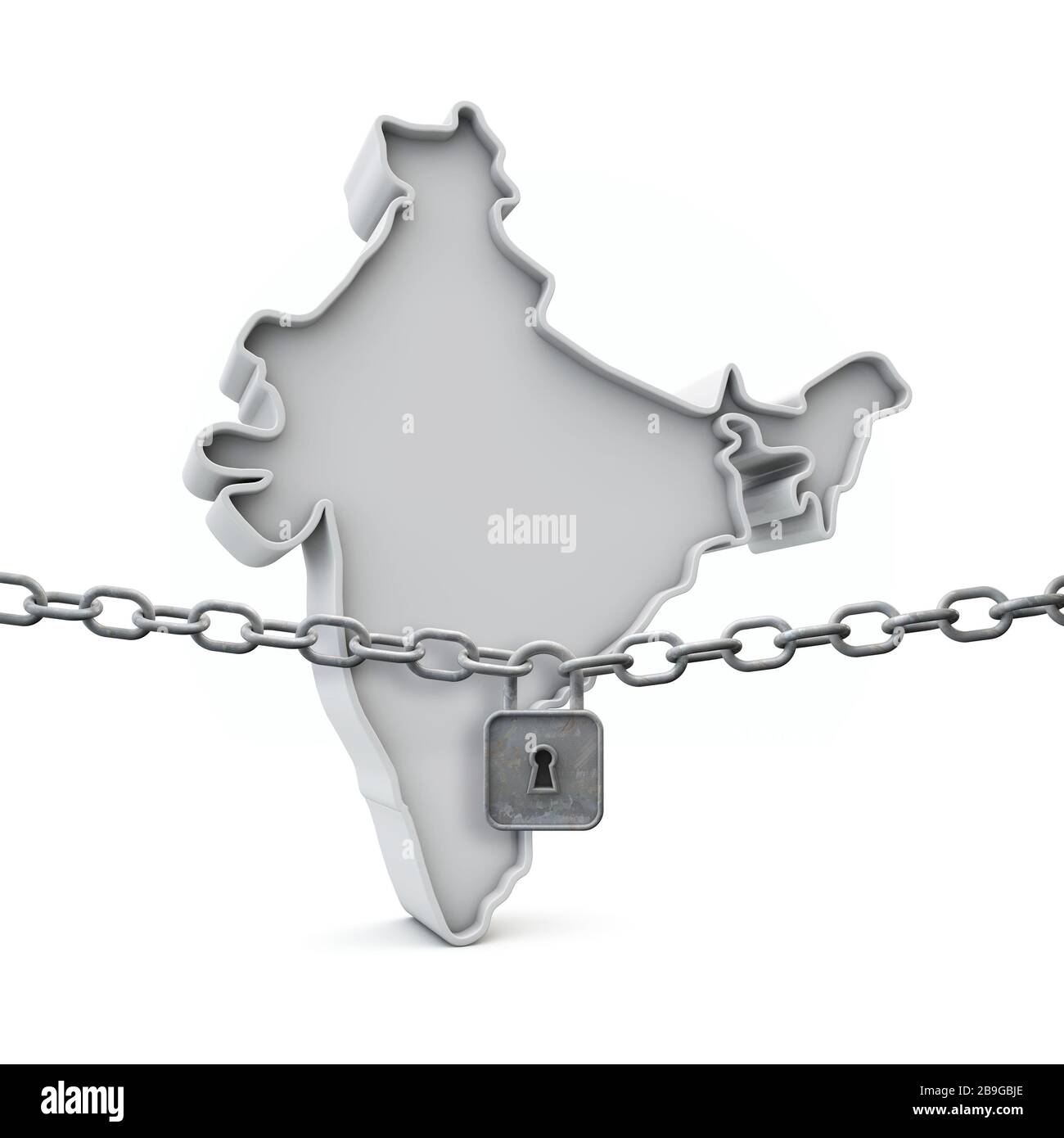 India lockdown concept. Map with lock and chain. 3D Render Stock Photo ...