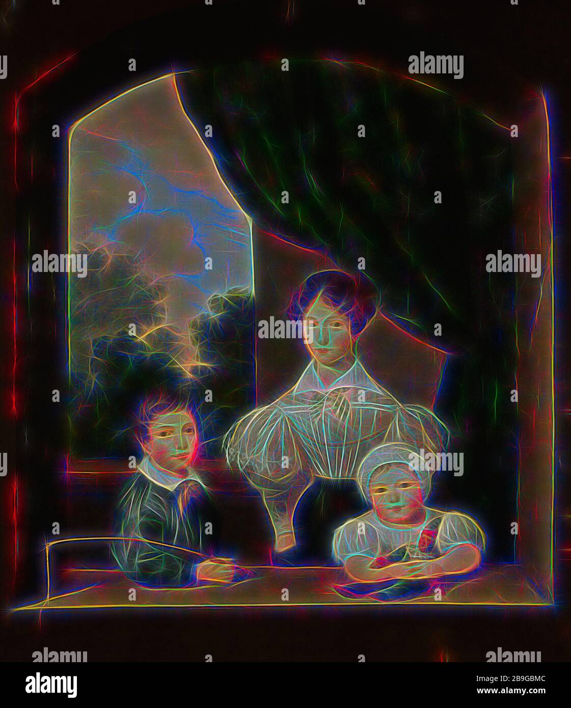 Portrait of woman and two children, group portrait portrait painting ...