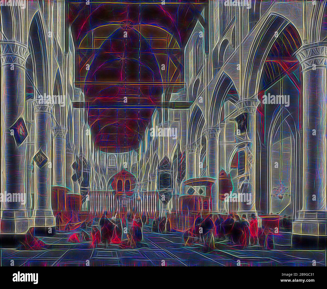 Daniël de Blieck, Interior Laurenskerk, Rotterdam, painting footage wood paint oil paint, Oil on ...