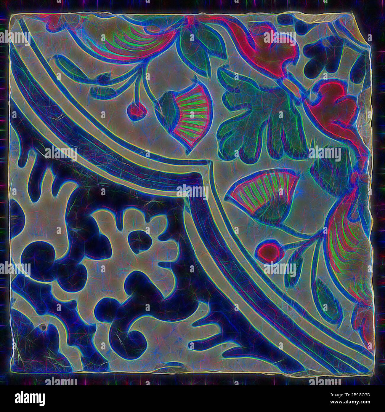 Ornament tile, diagonal ornament in quatrefoil with bows in which ...
