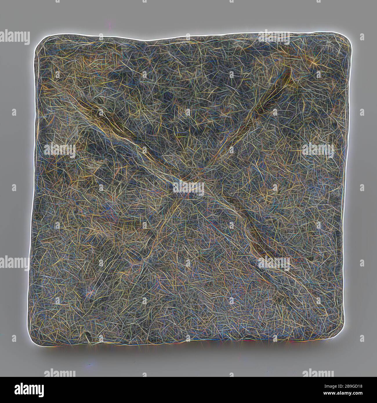 Square playing disc or playing stone, marked with large cross, disc ...