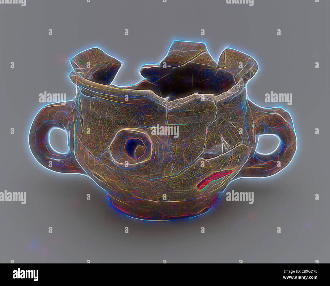 Pottery room pot, spout, yellow glazed, on stand, cream pot spout pot ...