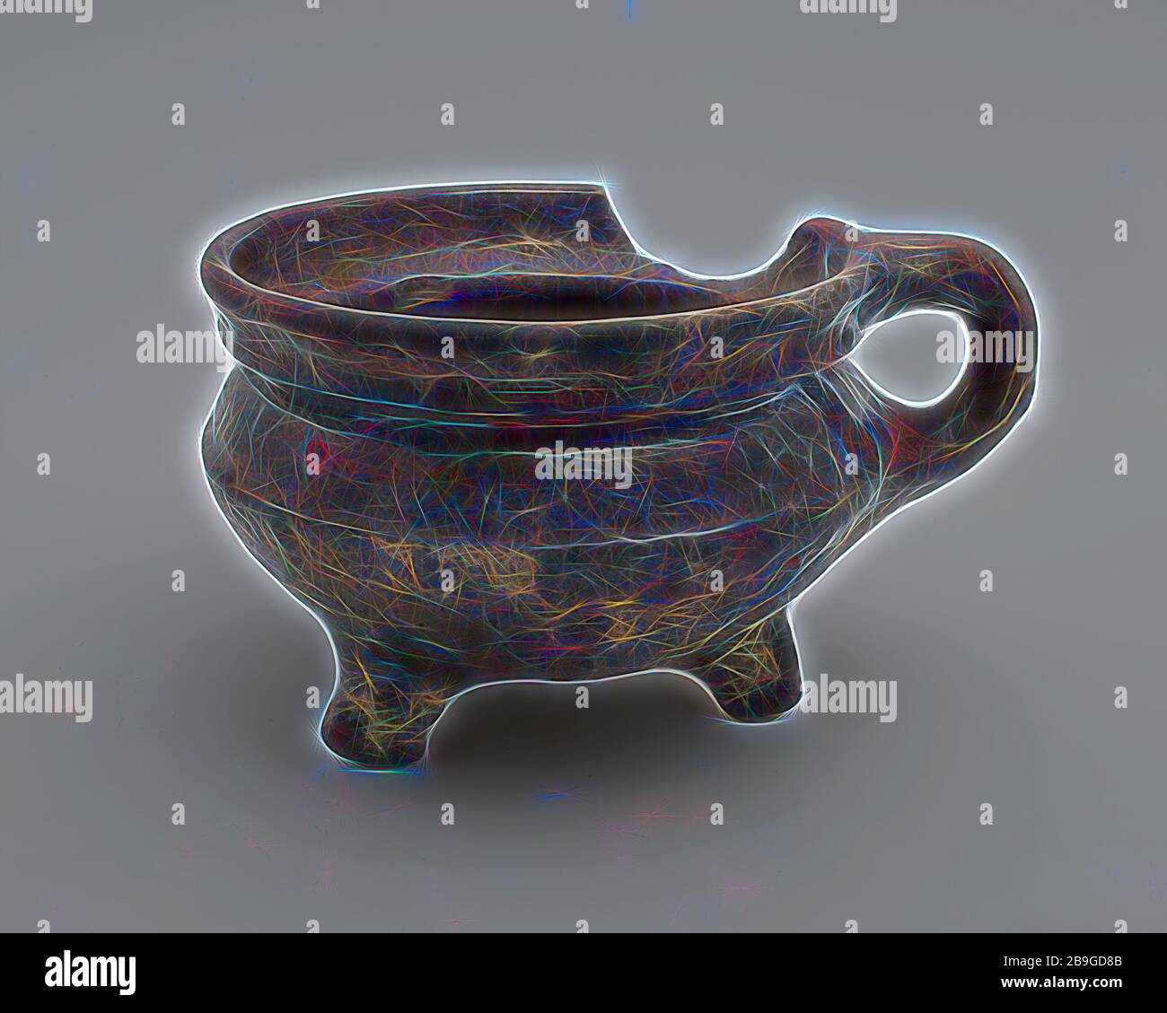 Pottery cooking pot, low model with sausage ear, on three legs, grape ...