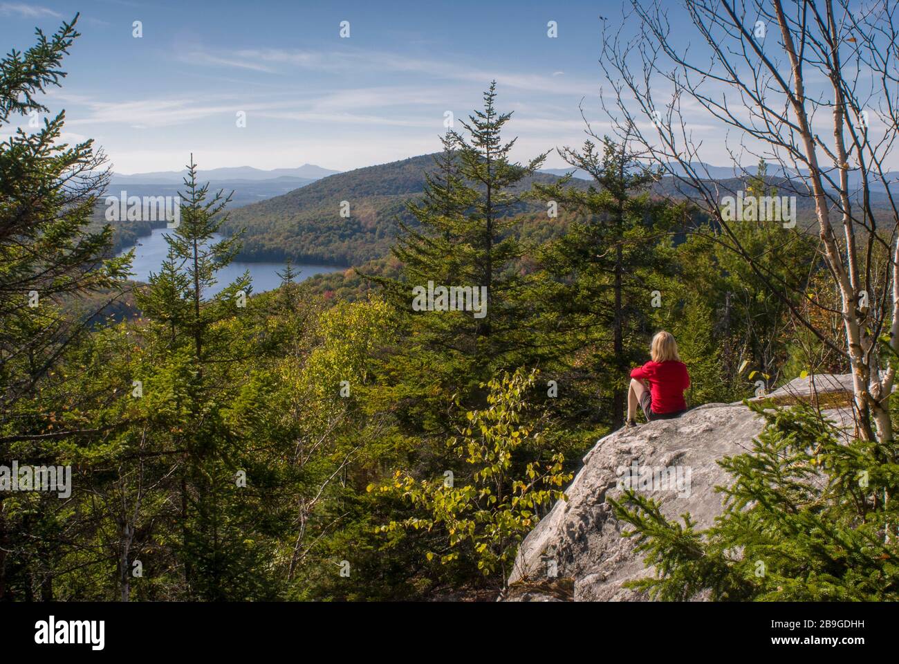 Boulder rock outcropping sitting peaceful majestic trees peaks ...
