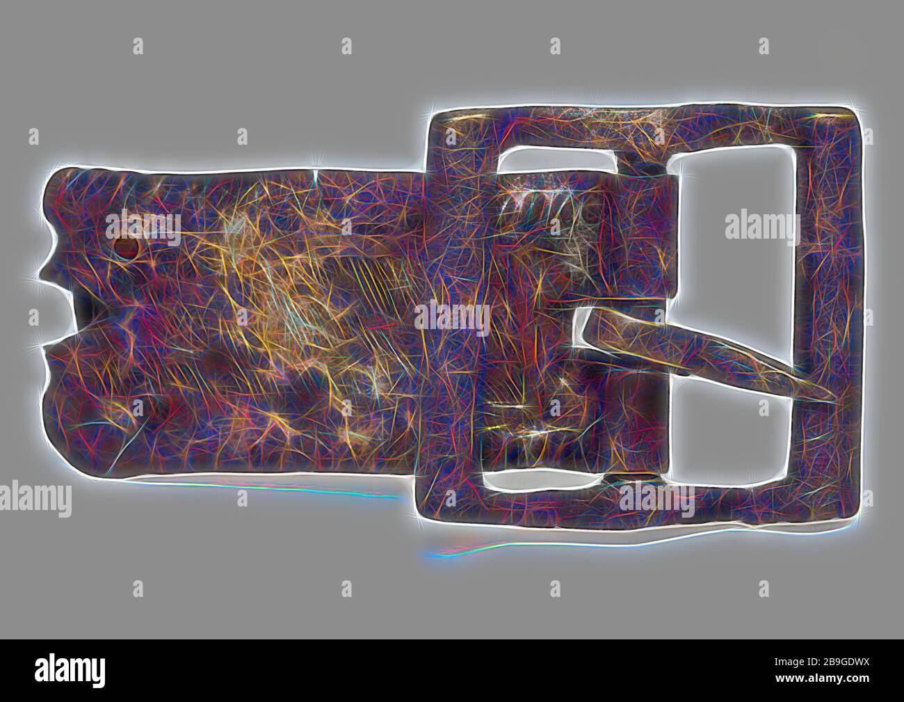 Brass buckle, rectangular and processed leather fitting, buckle ...