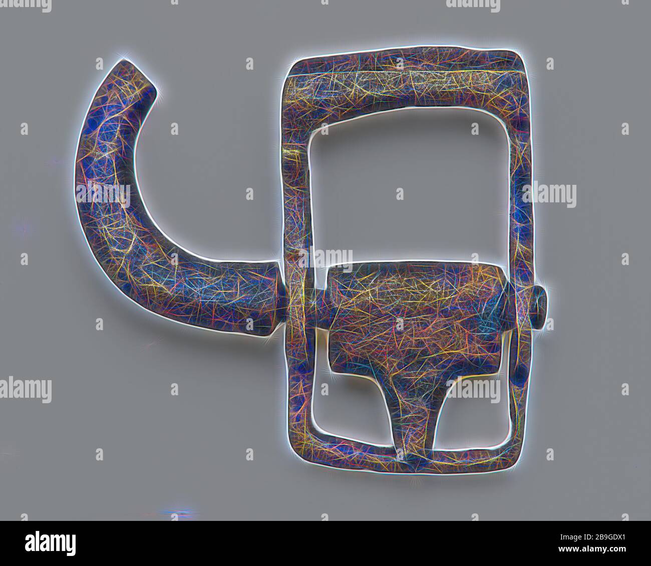 Buckle with rectangular bracket with middle post and stern, long curved ...