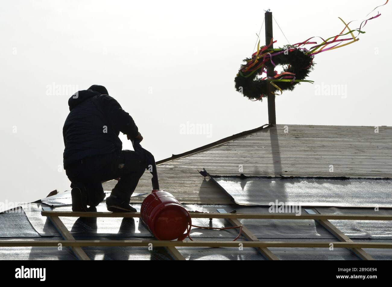Topping out wreath on the roof hi-res stock photography and images - Alamy