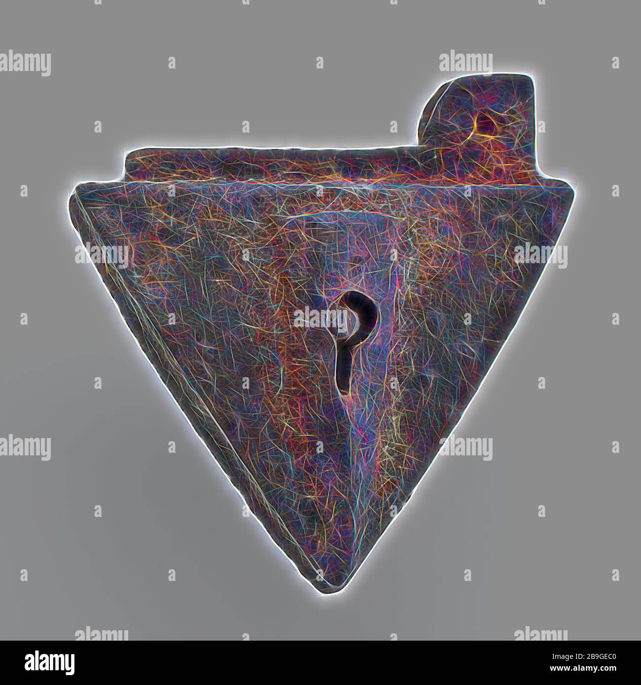 Iron padlock, triangular in shape, padlock lock closing device soil ...