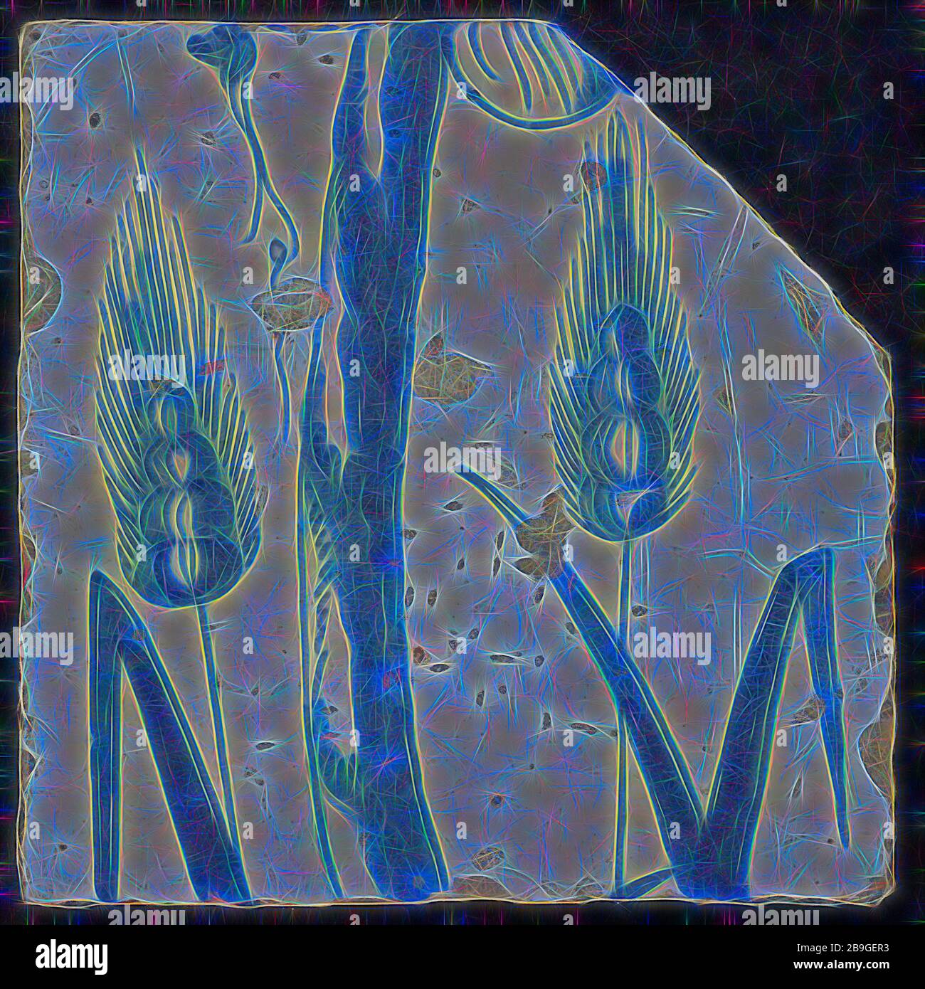 Blue tile of chimney pilaster with 13 tiles, ears of corn and stem ...