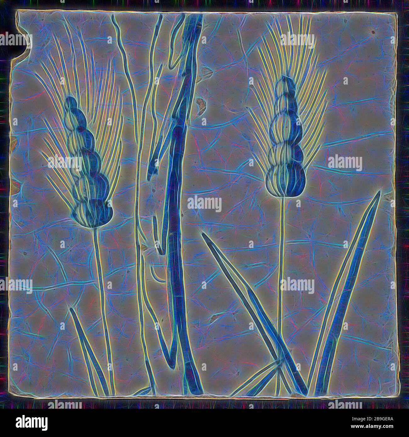 Blue tile with ears of corn and stem, of chimney pilaster with 13 tiles ...