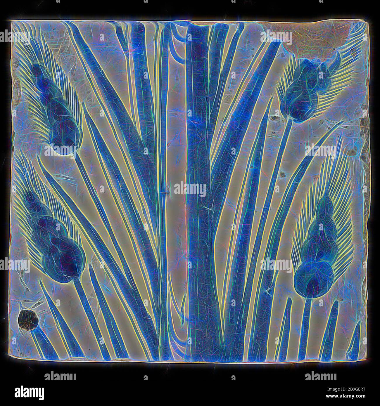 Blue tile with trunk, ears of corn, leaf, of chimney pilaster with 13 ...
