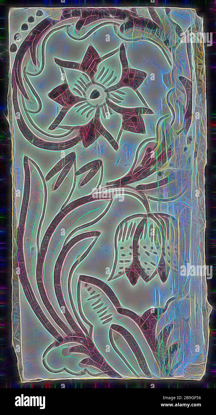 Rectangular edge tile in purple with sling-decoration of speckled tulip ...