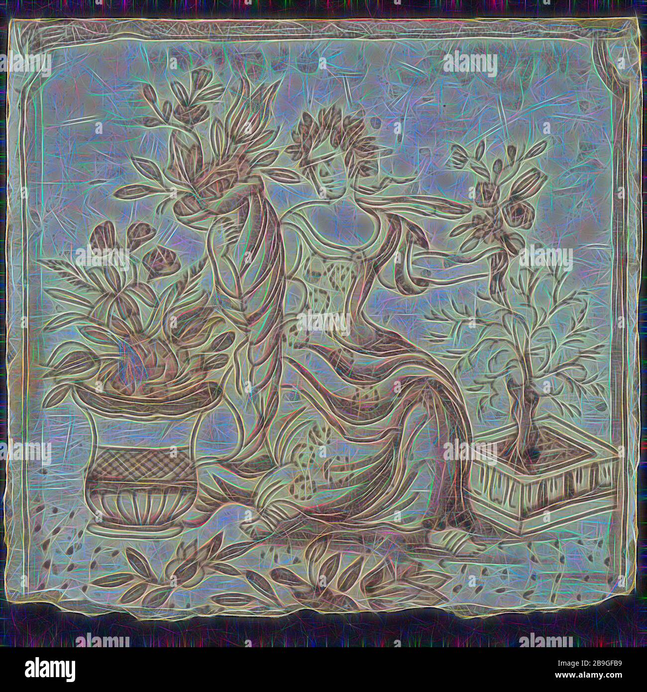 Scene tile, woman with flowers, wall tile tile sculpture ceramic ...