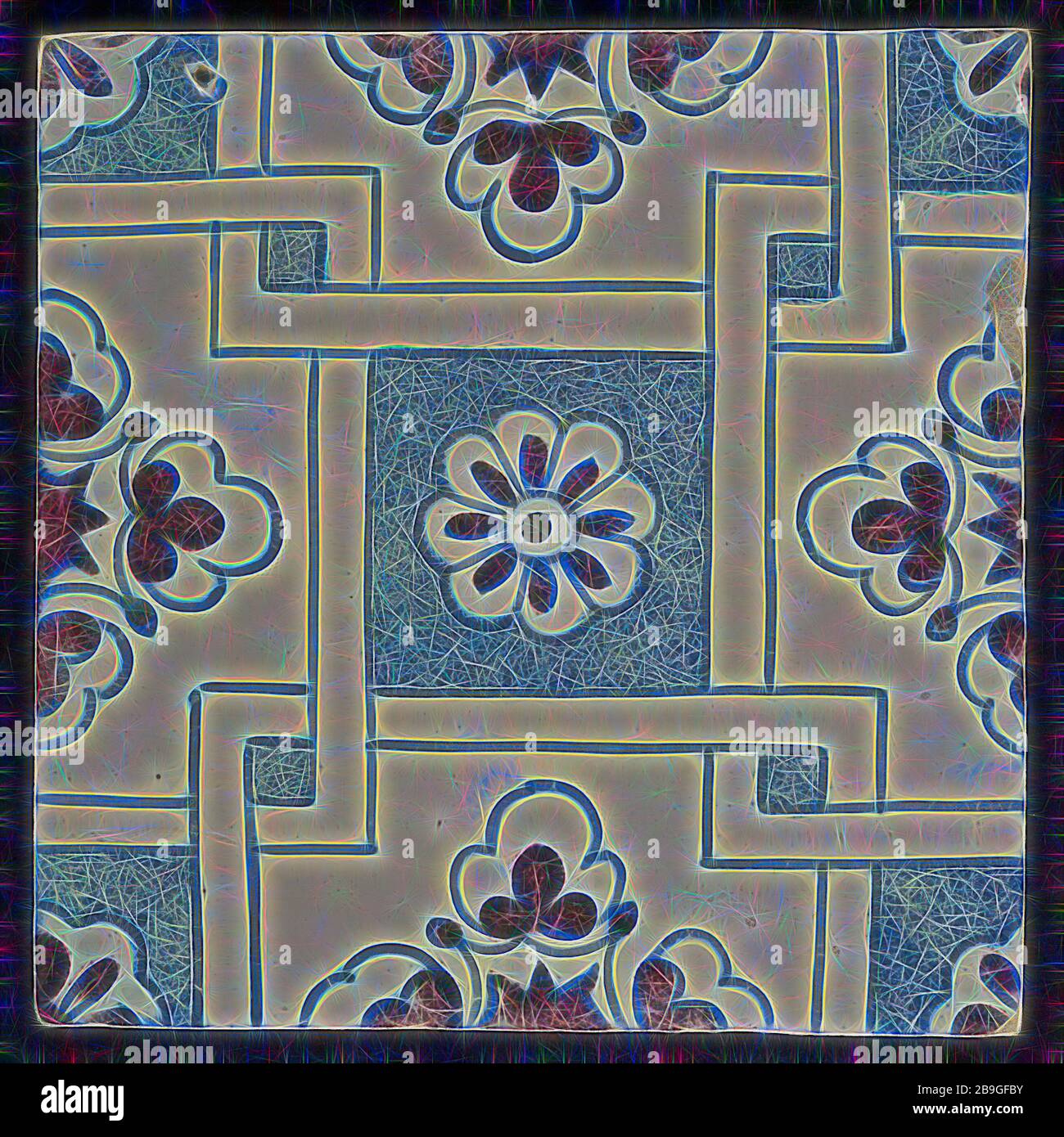 Ornament tile, purple rosette, Rotterdam rosette diamond, corner motif ...