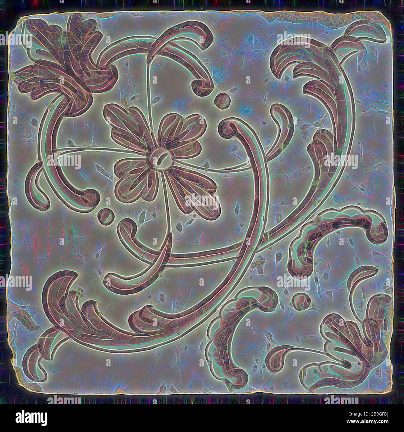 Purple ornament tile, diagonal decor, intersecting leaves, leaf with ...