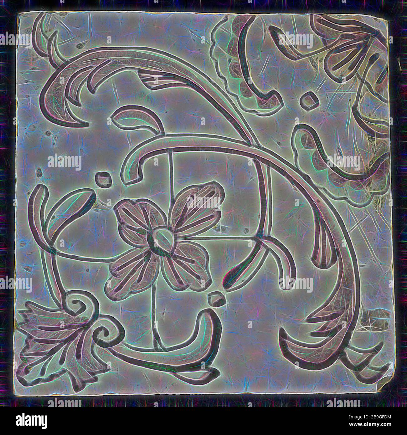 Purple ornament tile, diagonal decor, intersecting leaves, leaf with ...