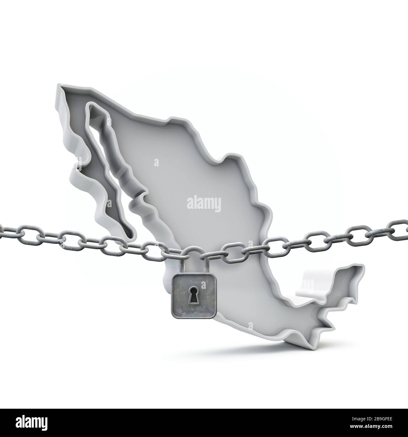 Mexico lockdown concept. Map with lock and chain. 3D Render Stock Photo - Alamy