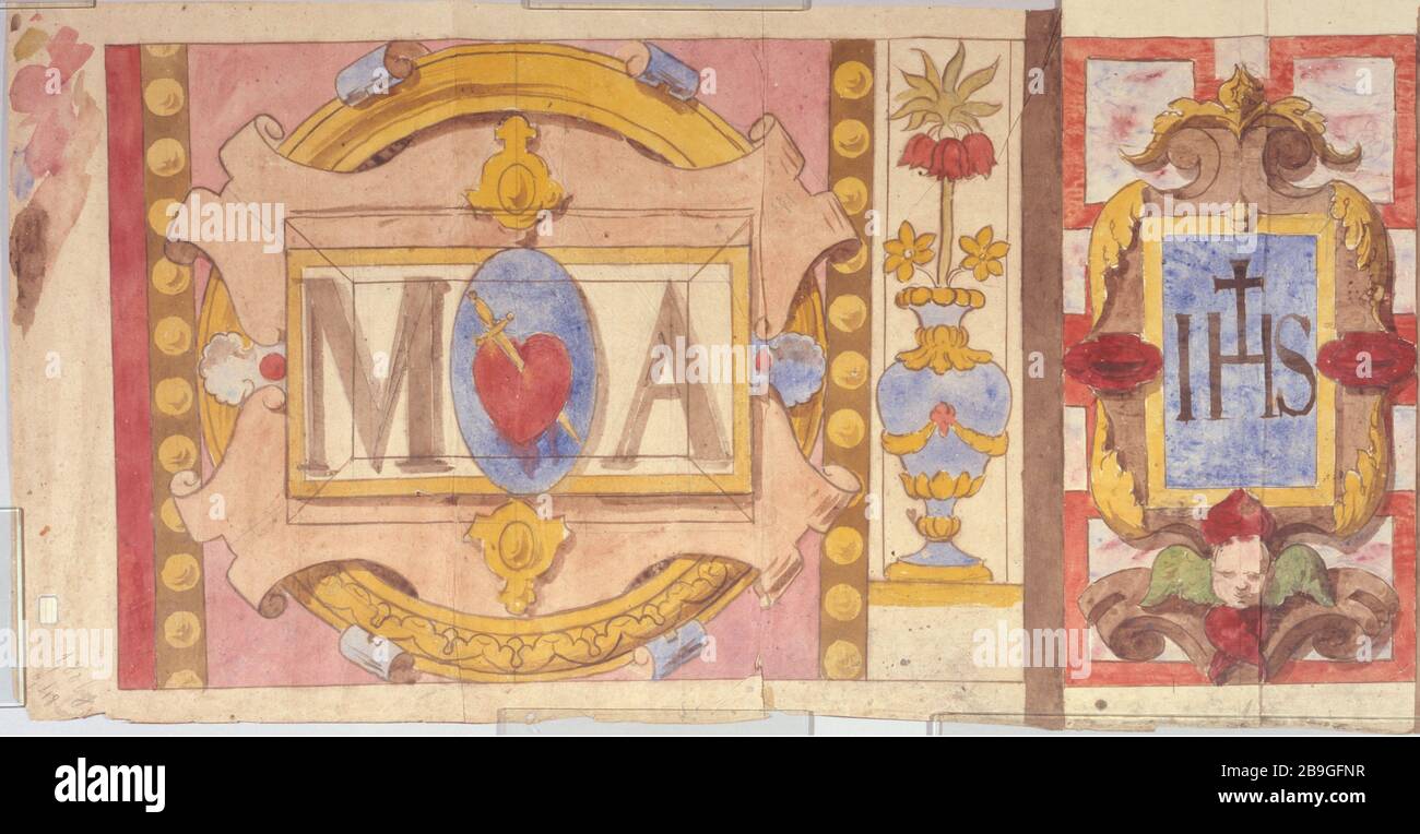 STAINED GLASS DESIGN: CHEVREUSE, ALONG WITH SACRE COEUR, Monogram IHS ...