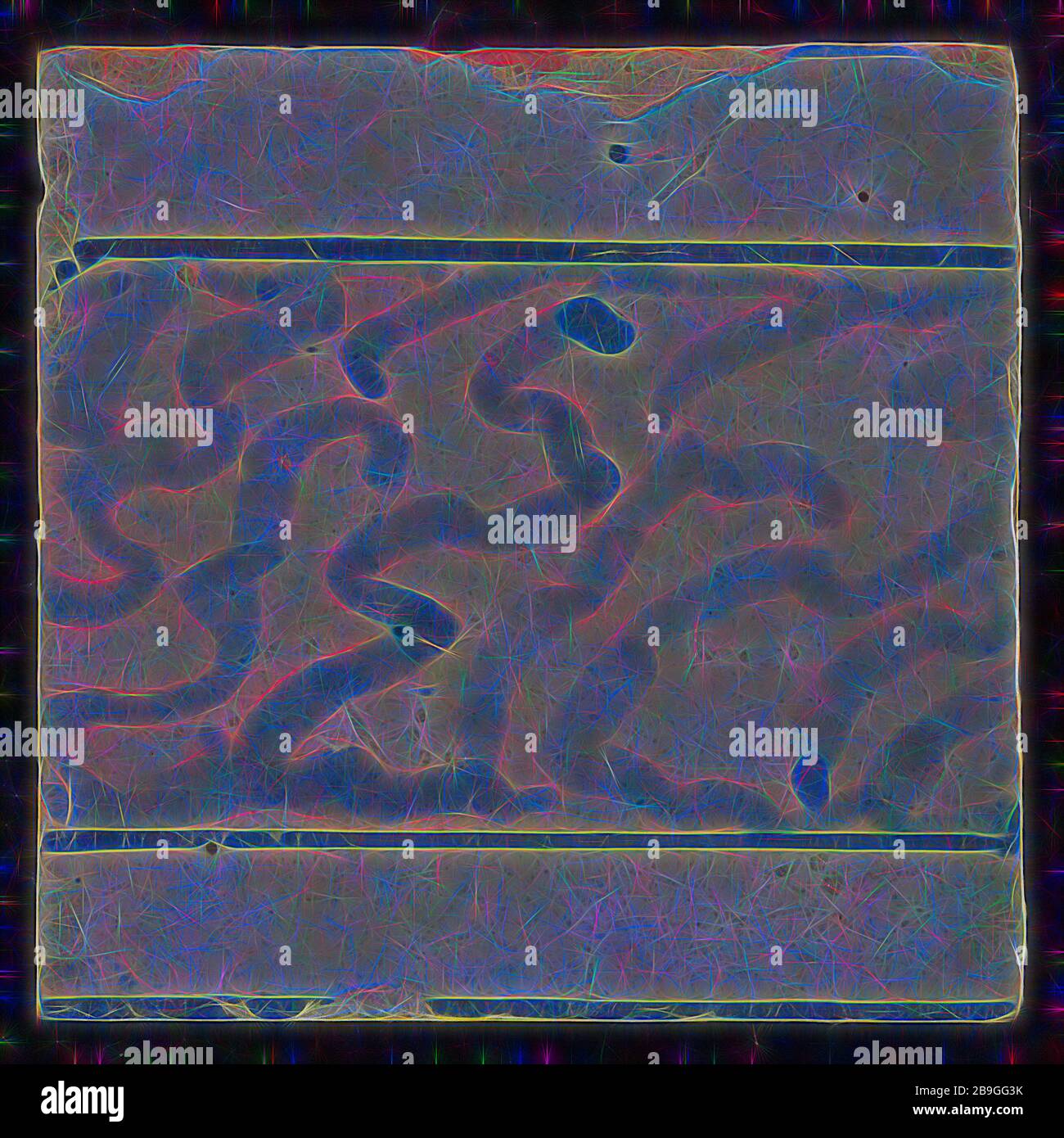 Tile with two blue horizontal lines between which light blue painting ...