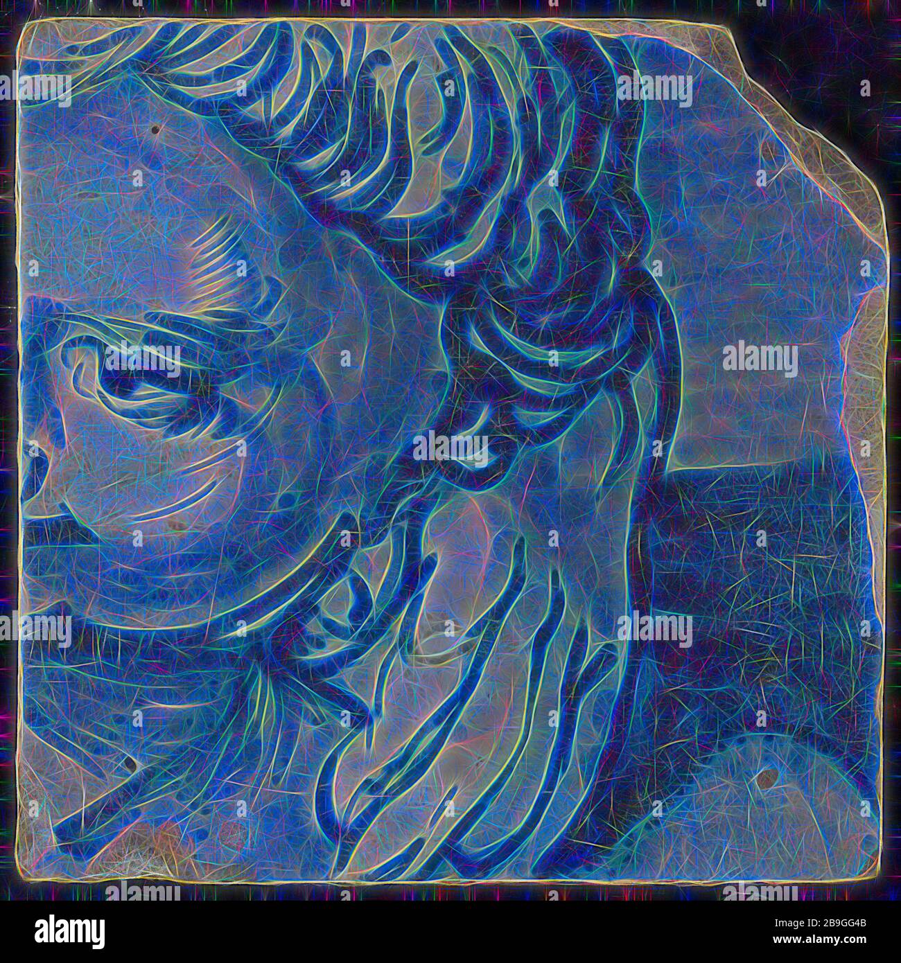 Tile with blue child's head and hand, tile picture footage fragment ...