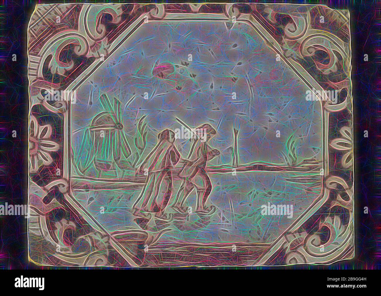 Scene tile, skating man and woman, in praise, wall tile tile sculpture ...