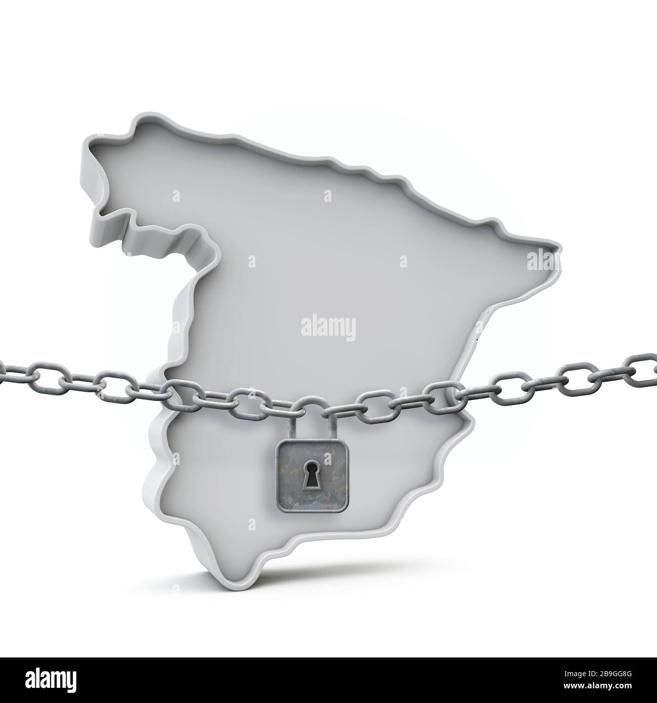 Spain lockdown concept. Map with lock and chain. 3D Render Stock Photo ...