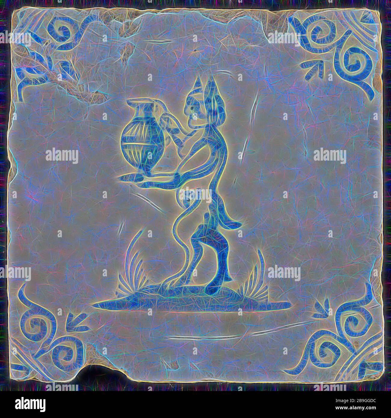 Scenery decor, satyr with vase, corner motif ox's head, wall tile tile ...