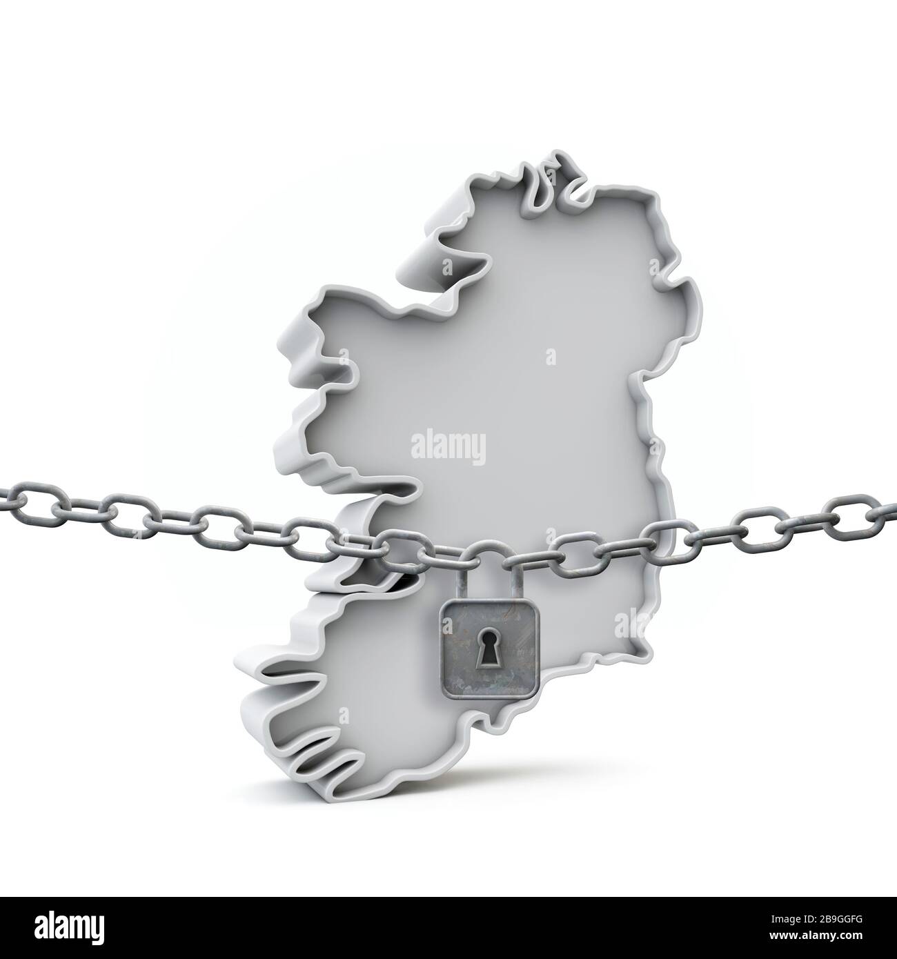 Ireland lockdown concept. Map with lock and chain. 3D Render Stock ...