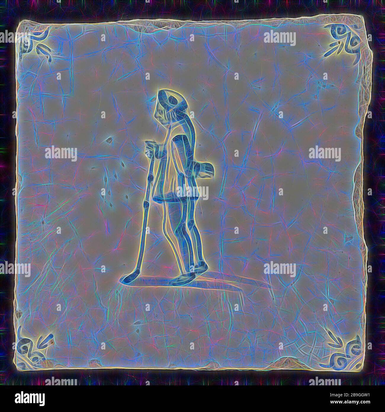 Scene tile, child's play, flasks, corner motif ox's head, wall tile ...
