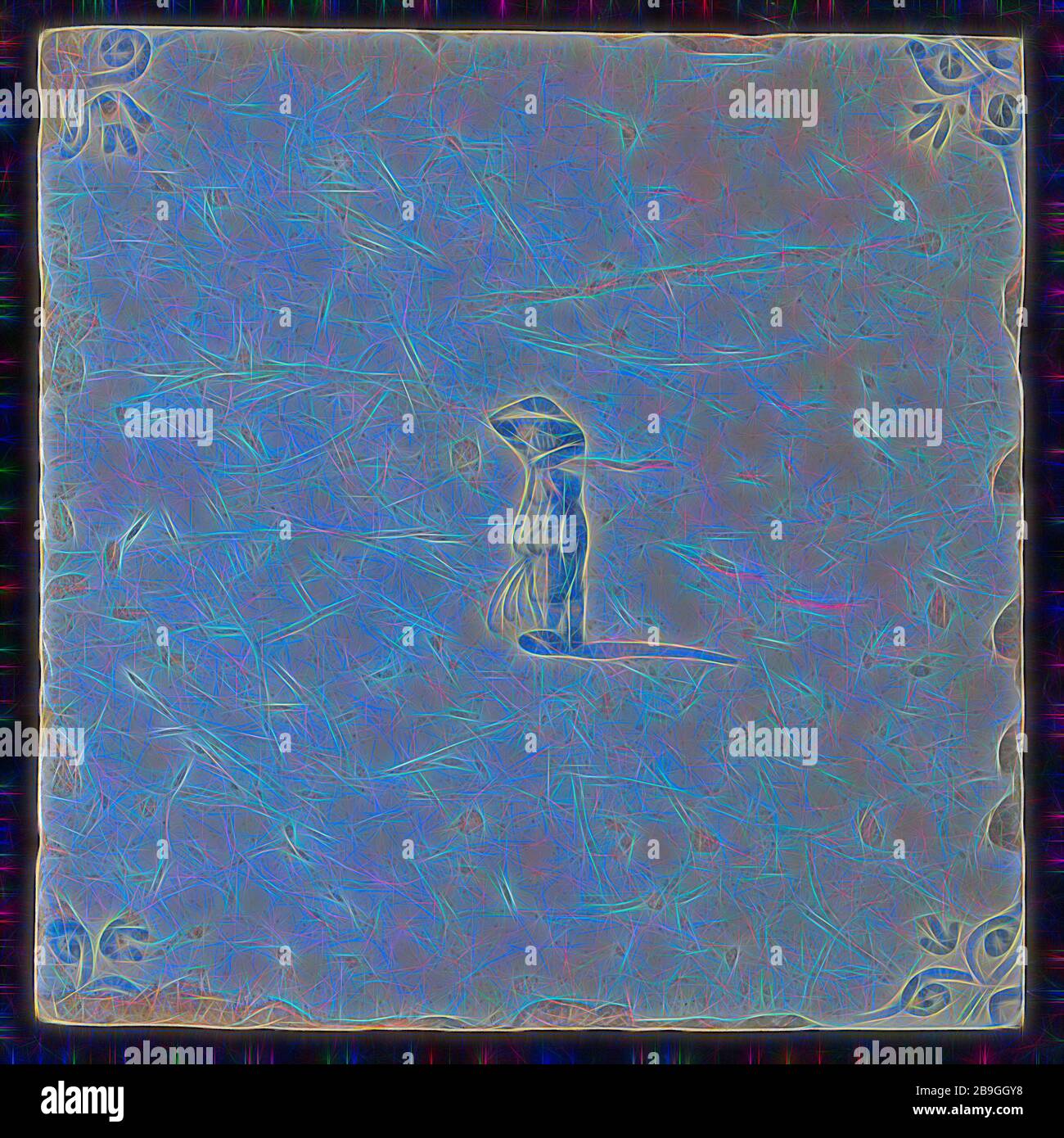 Scene tile, child's play, child with rope, Corner motif ox's head, wall ...